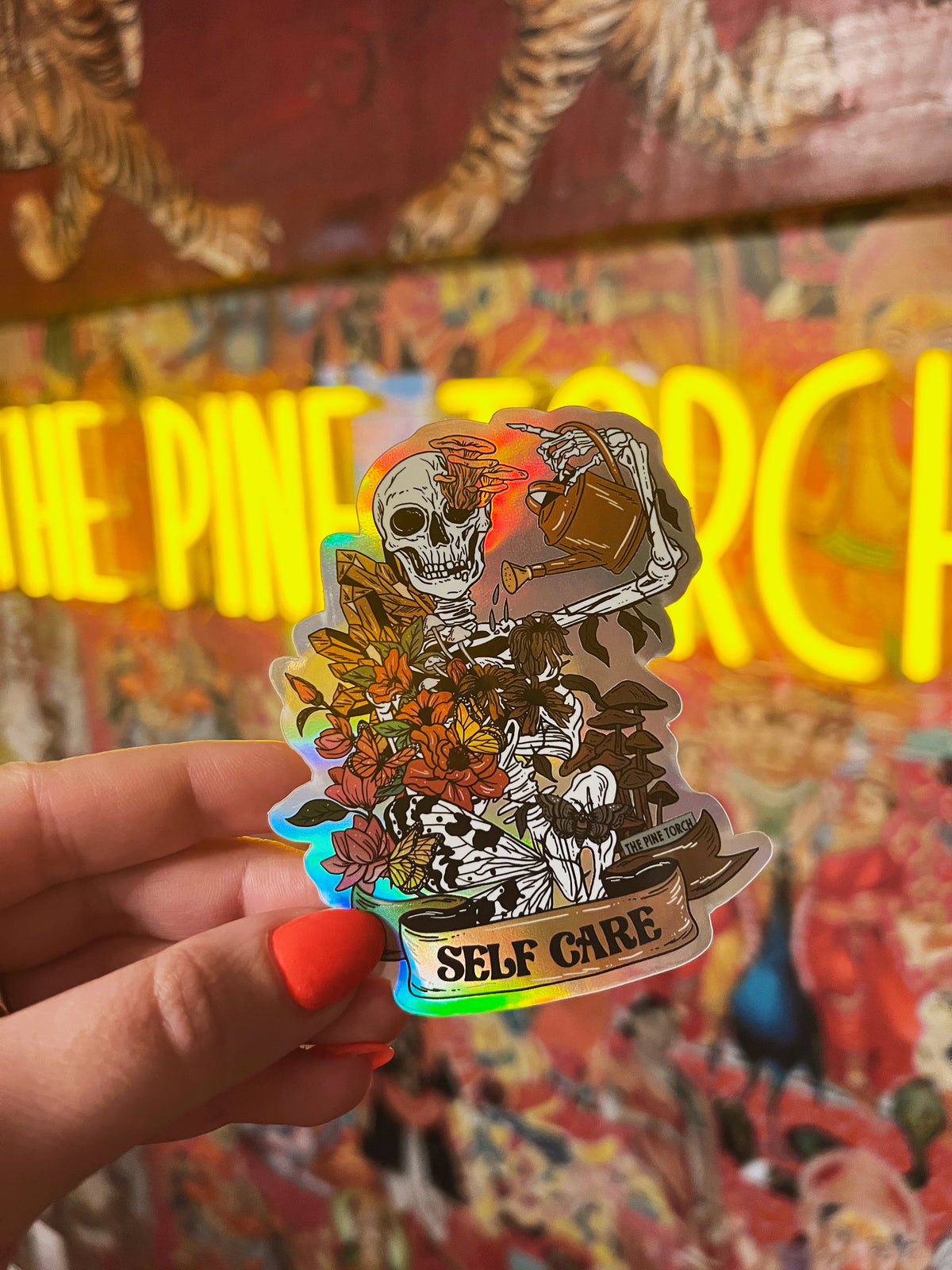 SELF CARE SKELETON « HOLOGRAPHIC STICKER » | The Pine Torch